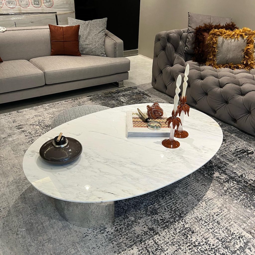 Paslanmaz Ayaklı Mermer Orta Sehpa - Vogo Design